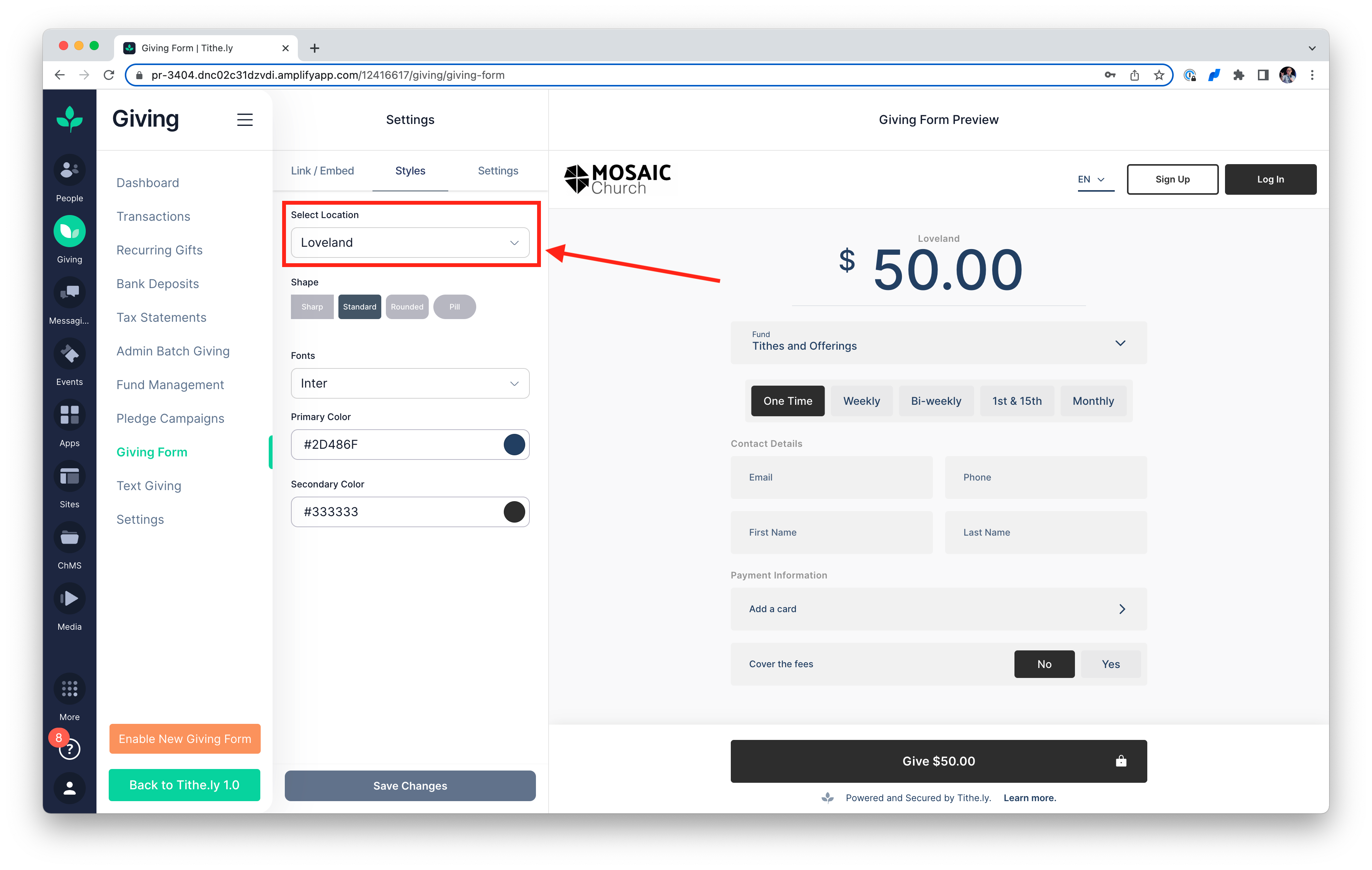 How to Customize Colors and Fonts on the Giving Form – Tithely