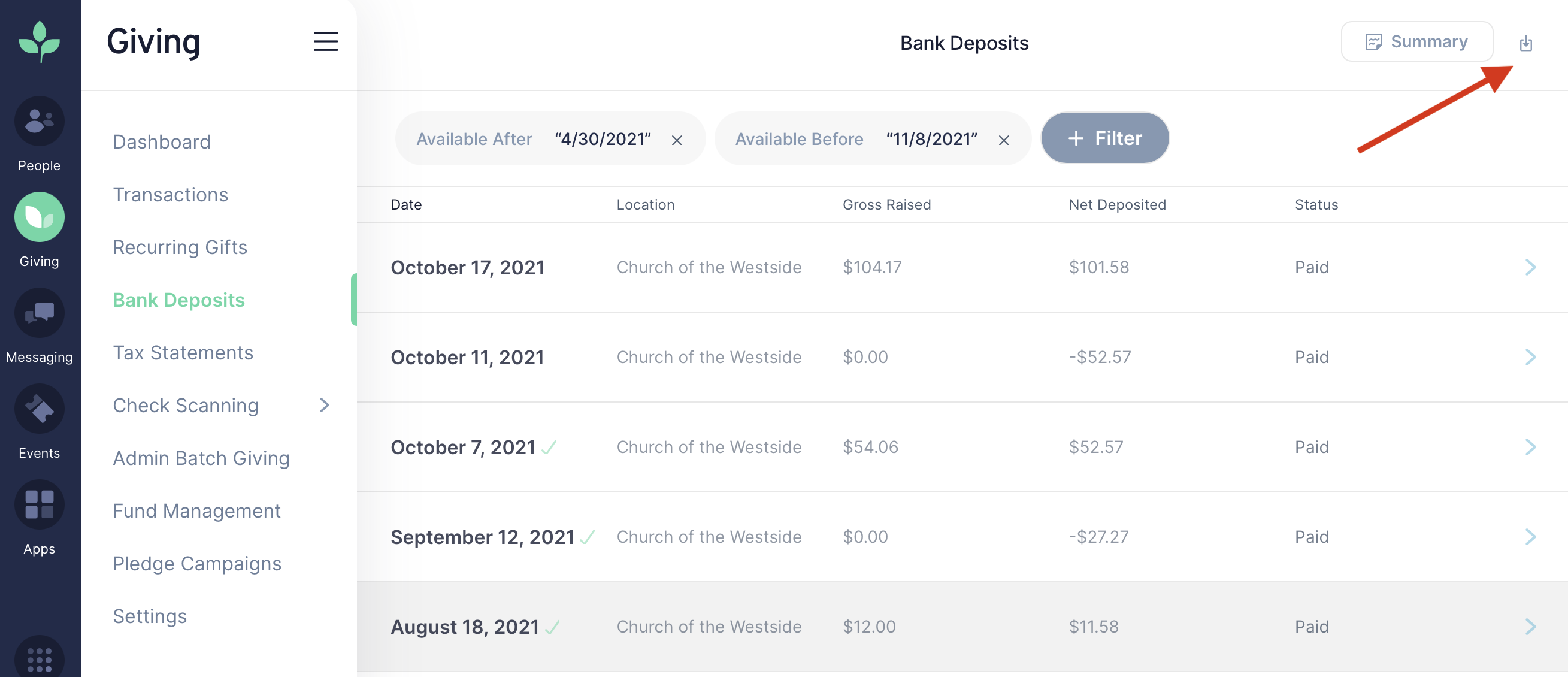 Viewing Your Bank Deposit Reports – Tithely