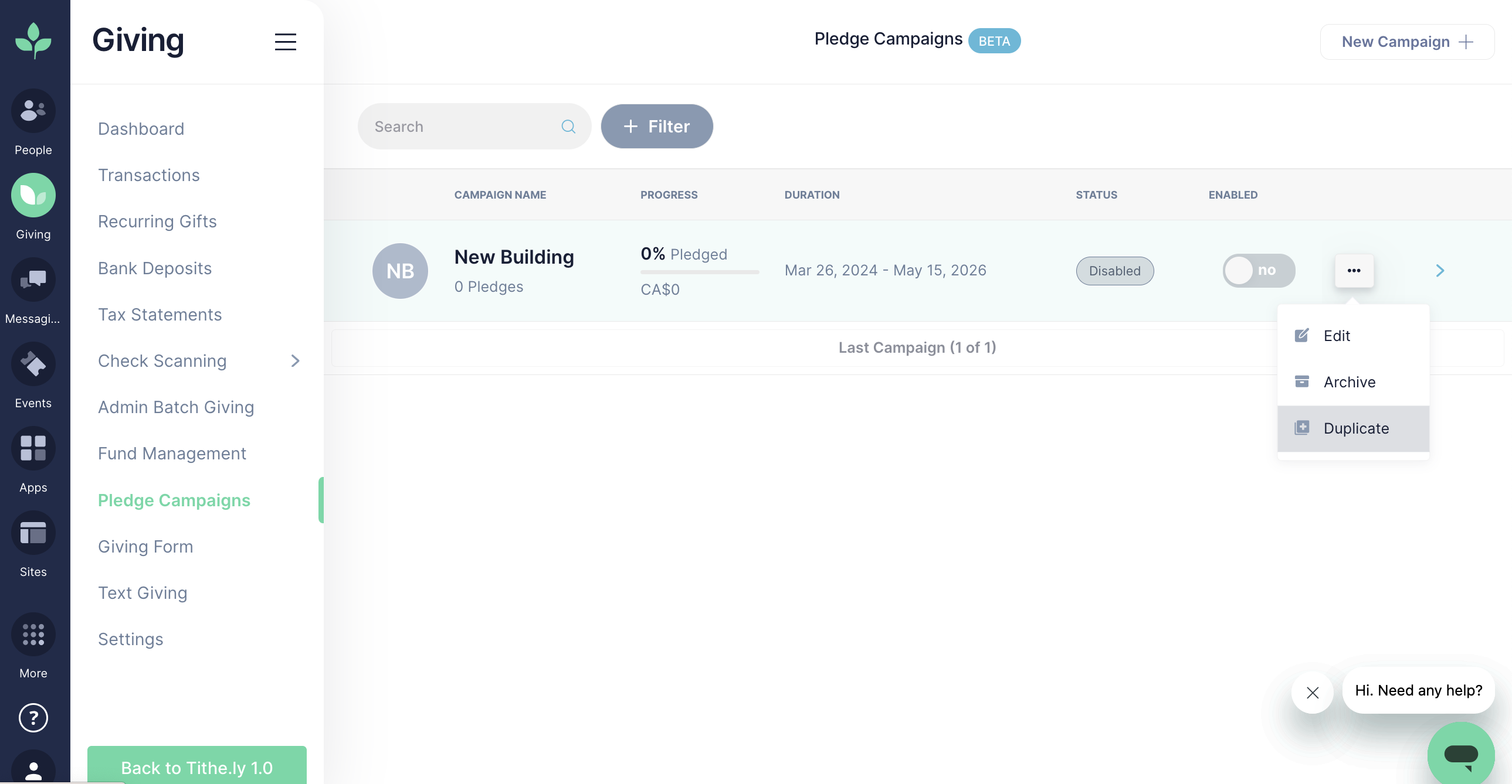 Duplicating a Pledge Campaign – Tithely