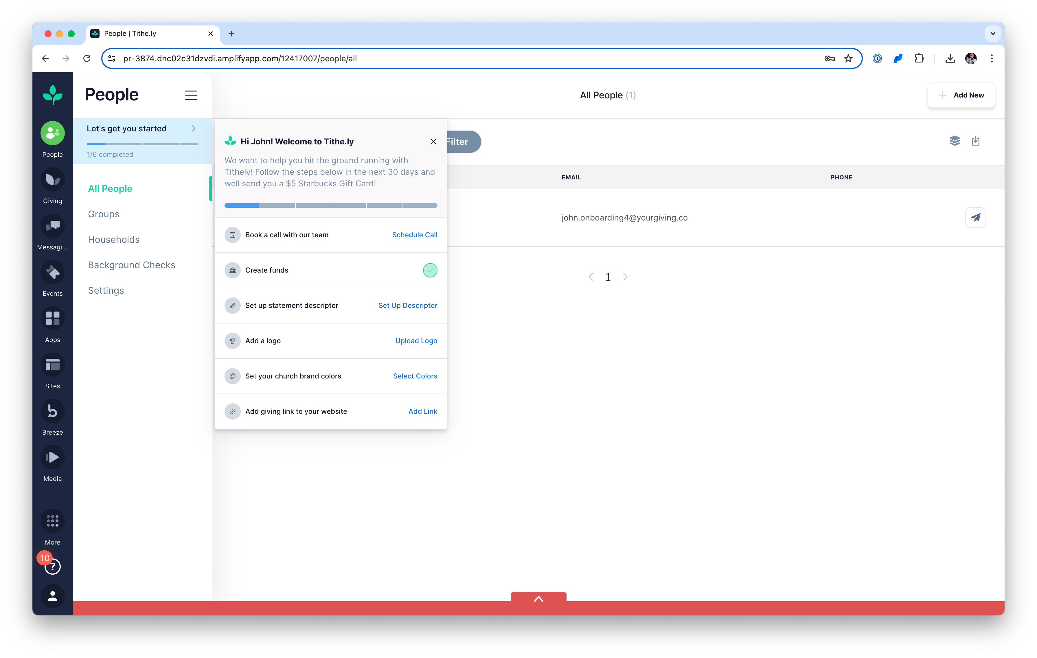 Understanding the Onboarding Widget in Tithely – Tithely