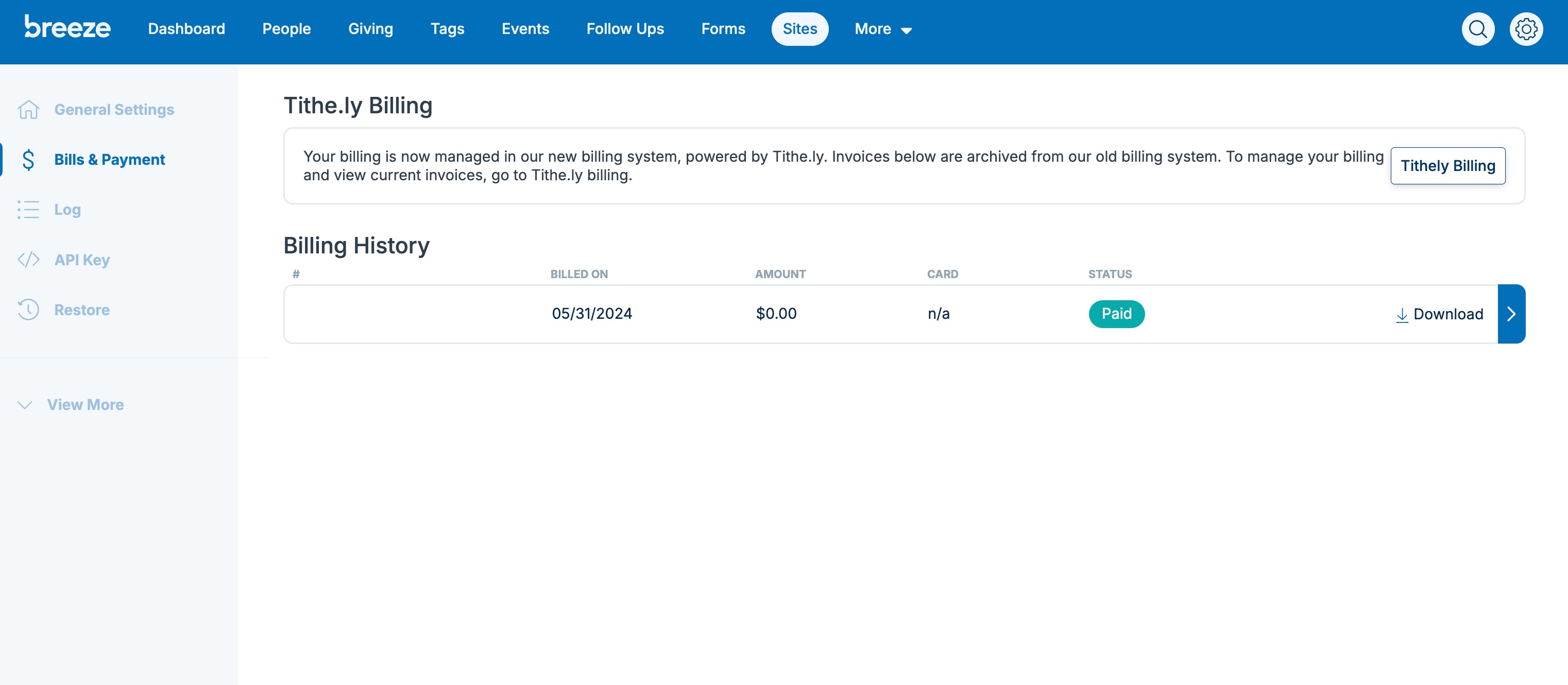 Navigating Billing and Subscription Details in Breeze – Tithely