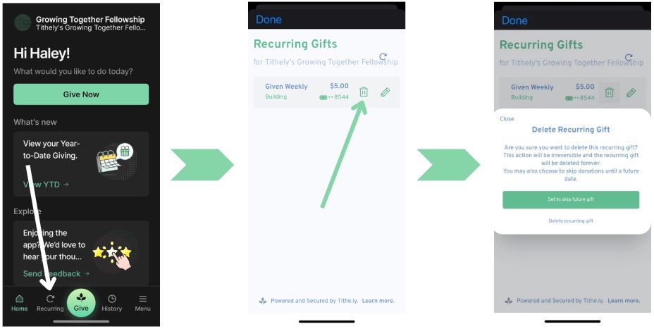Creating and Updating Your Recurring Gift For Tithely Donors (App) – Tithely